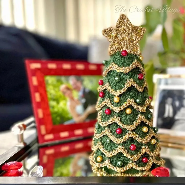 Small 3D Crochet Christmas Tree for Tabletop/Desktop Decor